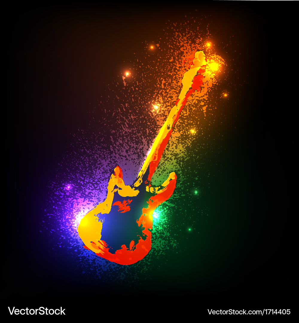Grunge musical instruments on black guitar Vector Image