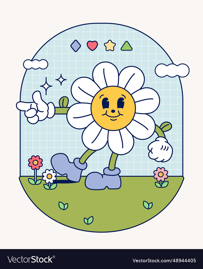 Hand draw funny retro vintage trendy style flower Vector Image Hand draw funny retro vintage trendy style flower Vector Image
