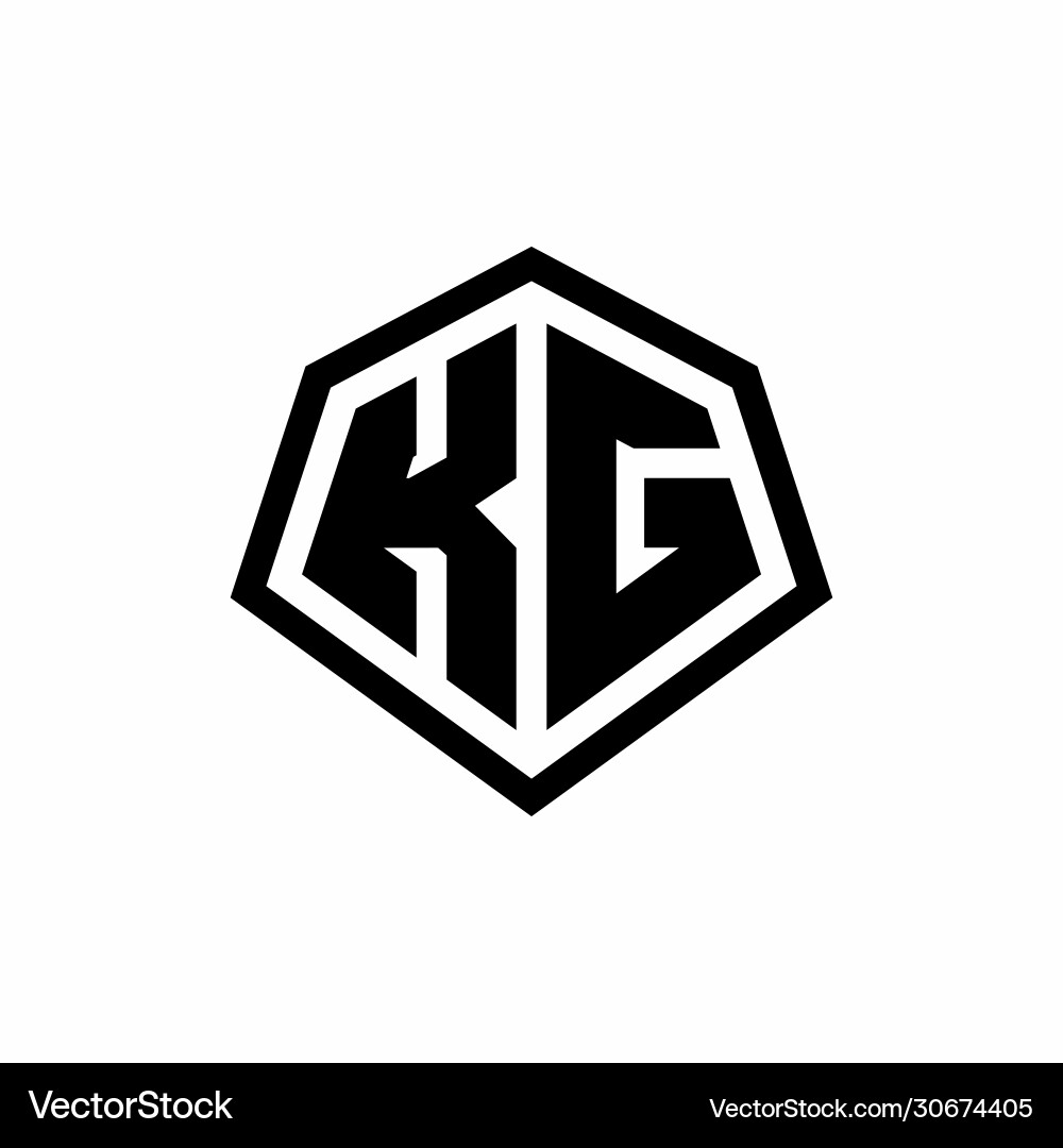 Kg monogram logo with hexagon shape and line Vector Image