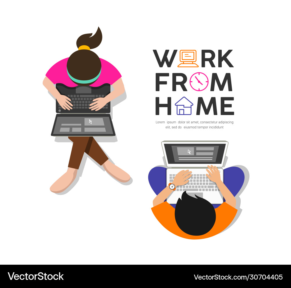 Men and women sit and use computers at work Vector Image
