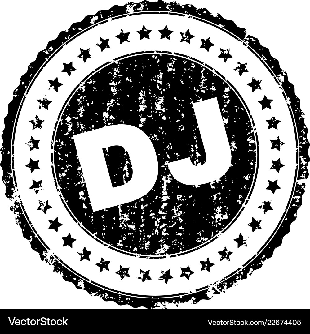 Scratched textured dj stamp seal Royalty Free Vector Image