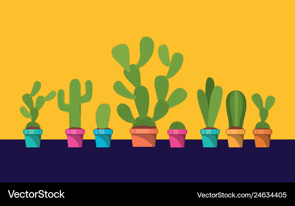 Set of cactus in pot Royalty Free Vector Image