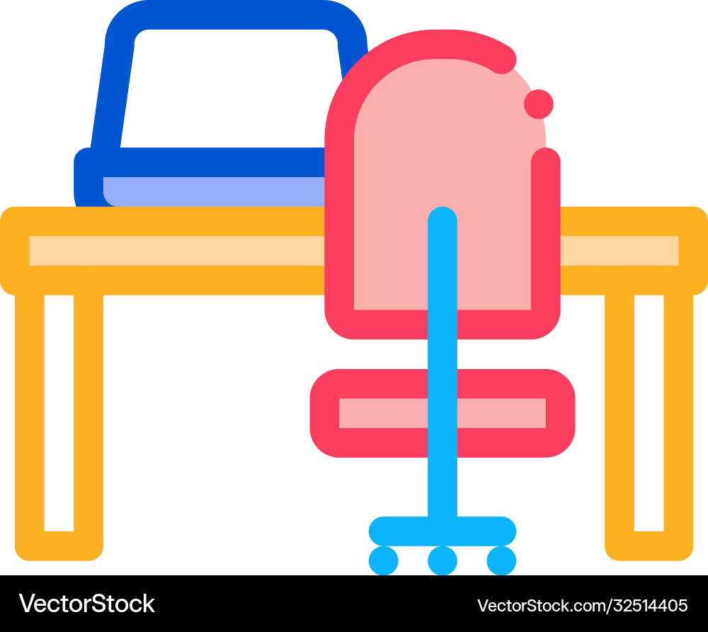 Workplace table and chair icon outline Royalty Free Vector