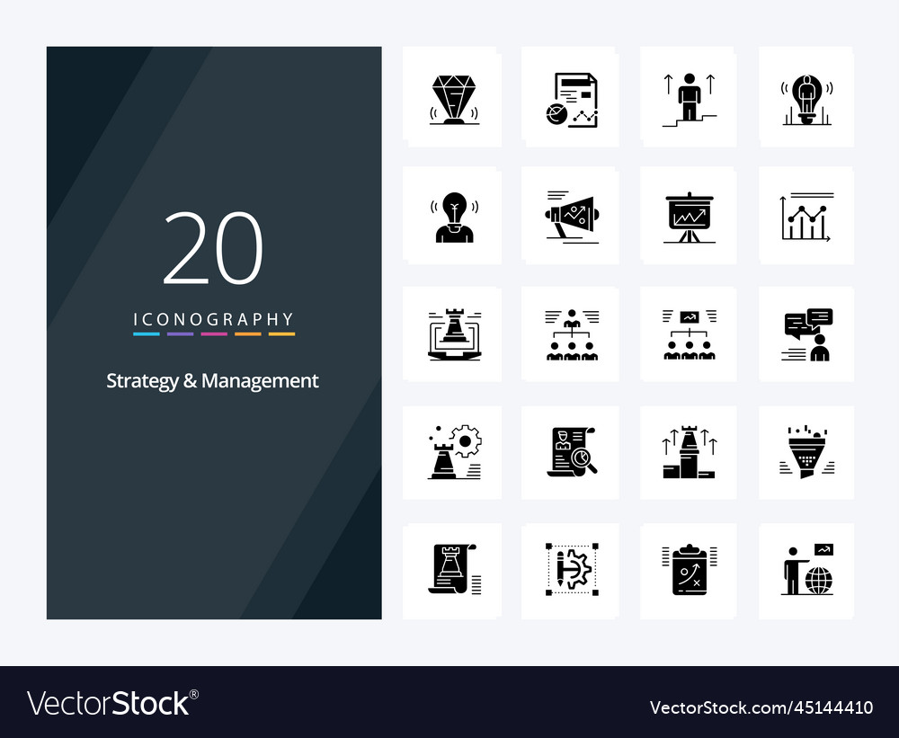 20 strategy and management solid glyph icon Vector Image