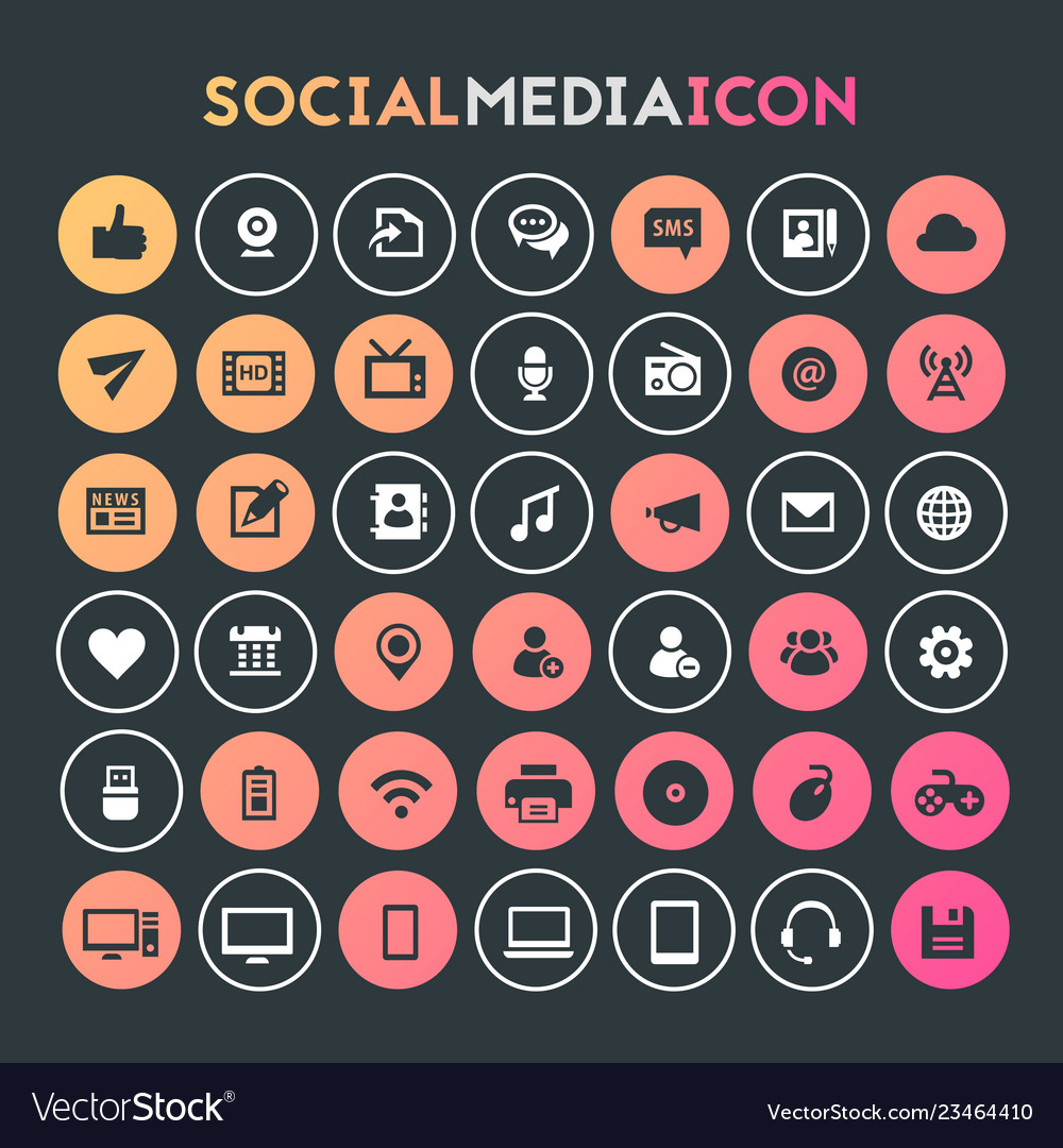 Big social media icon set trendy flat icons Vector Image