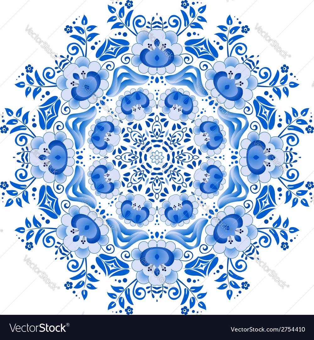 Blue floral circle pattern in gzhel style Vector Image