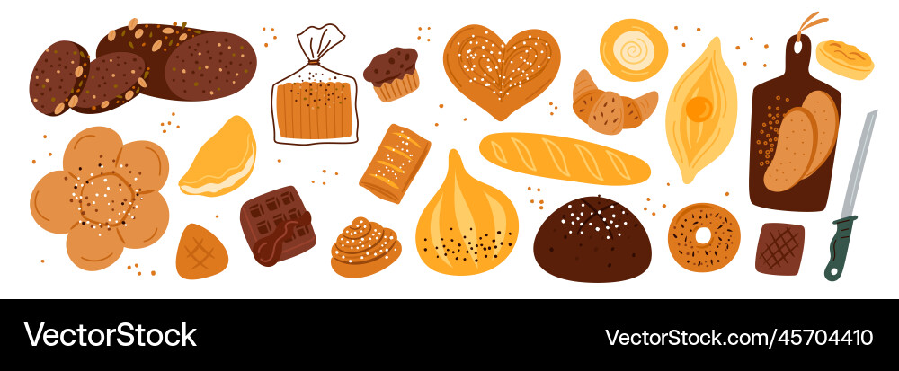 Cartoon bread products various fresh pastries Vector Image