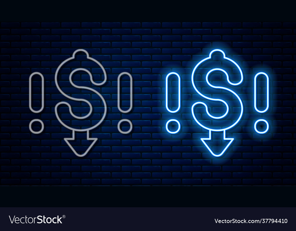 Glowing neon line dollar rate decrease icon Vector Image