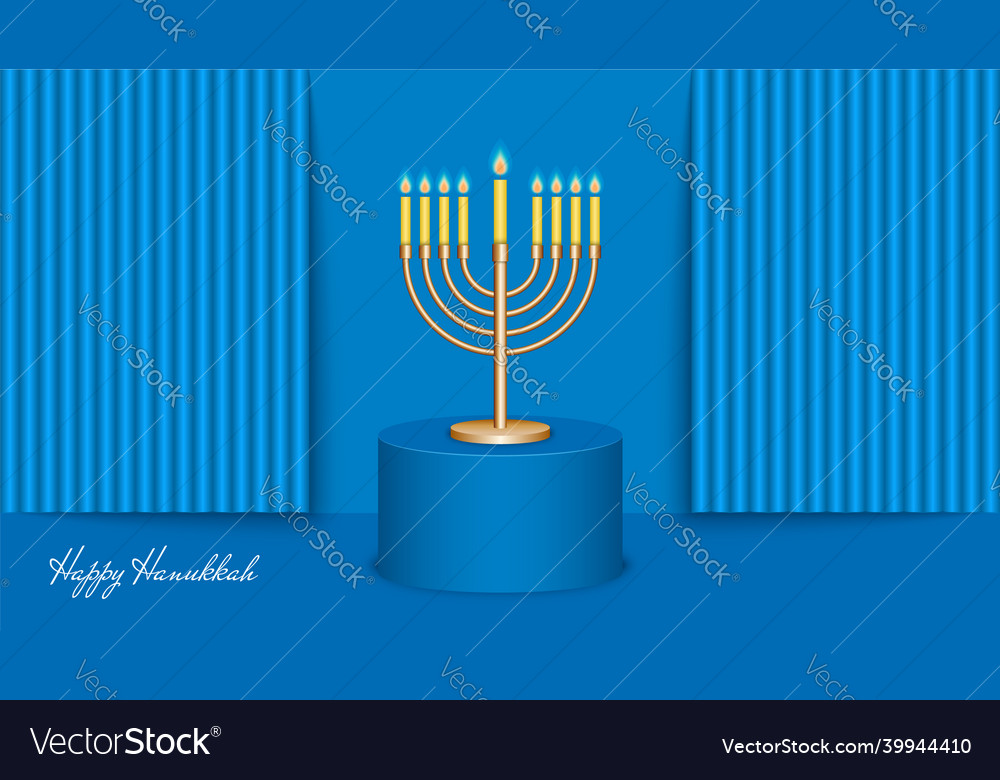 Happy hanukkah greeting card blue mockup 3d Vector Image