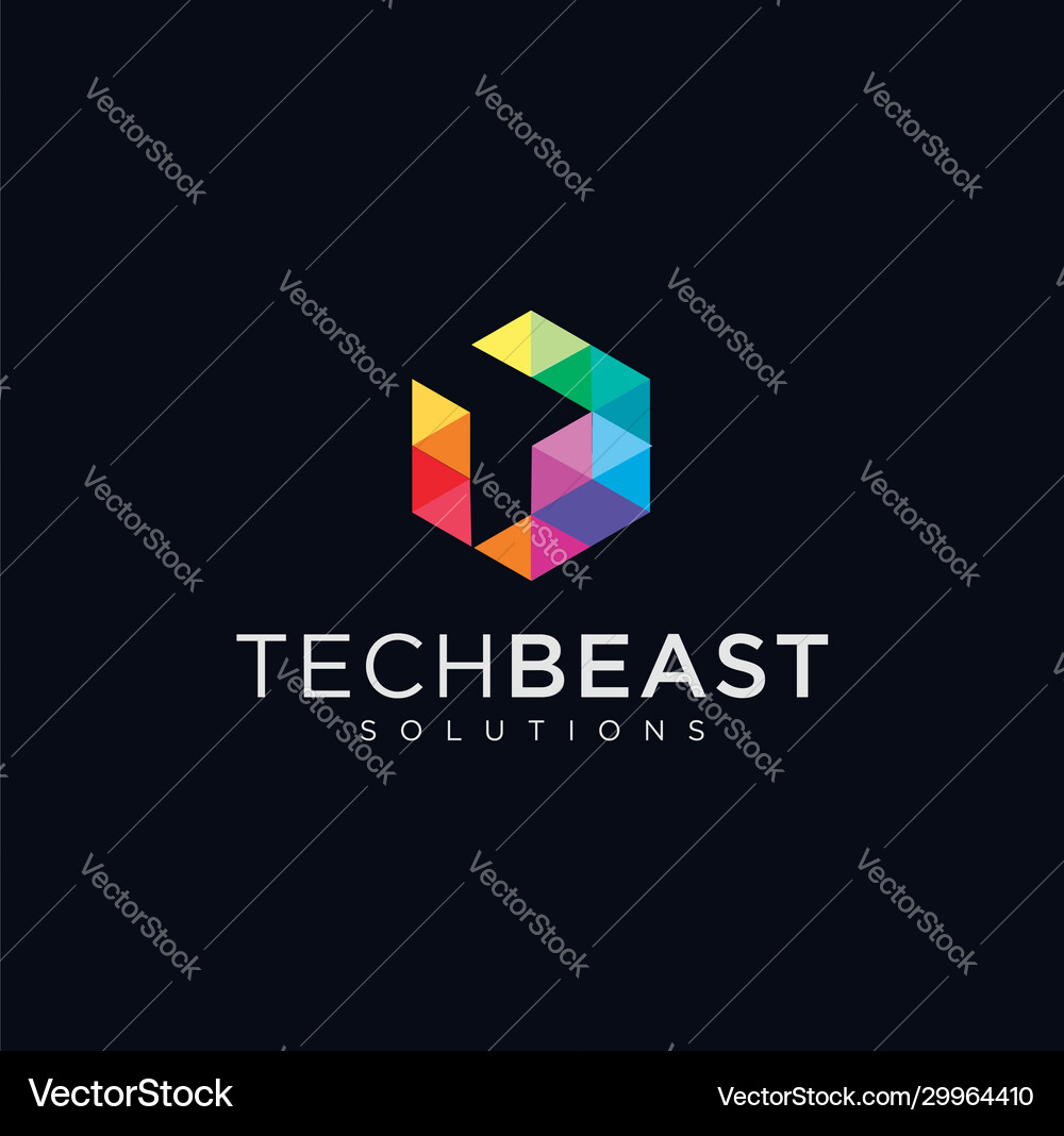 Hexagon letter t tech logo pixel colorful Vector Image
