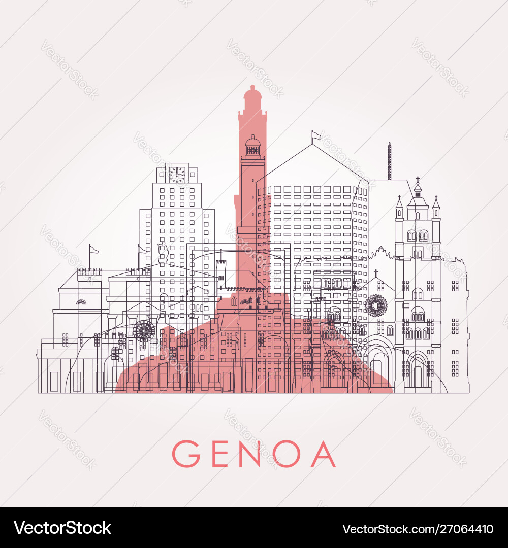 Outline genoa skyline with landmarks Royalty Free Vector