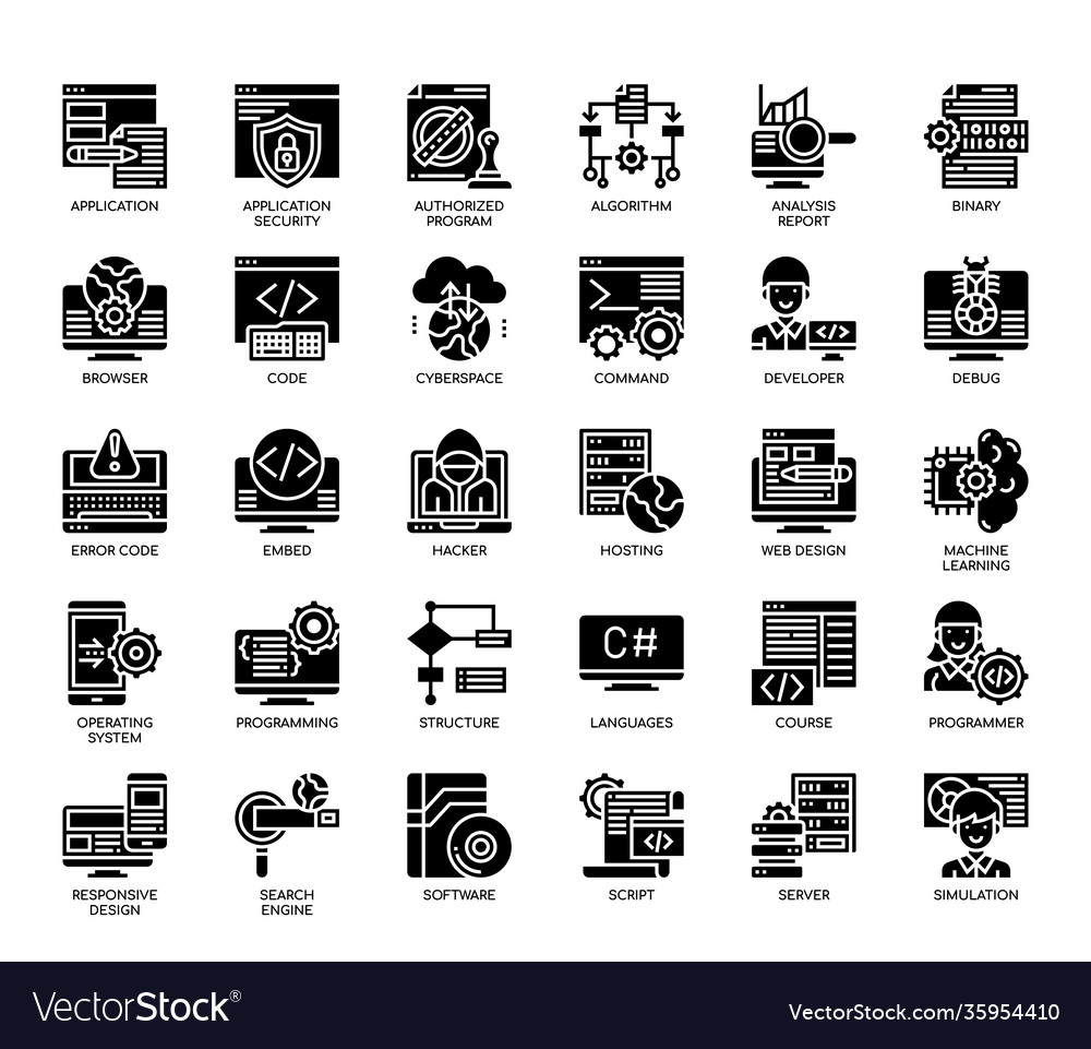 Programming glyph icons Royalty Free Vector Image