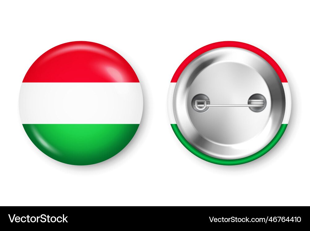 Realistic button badge with printed hungarian flag