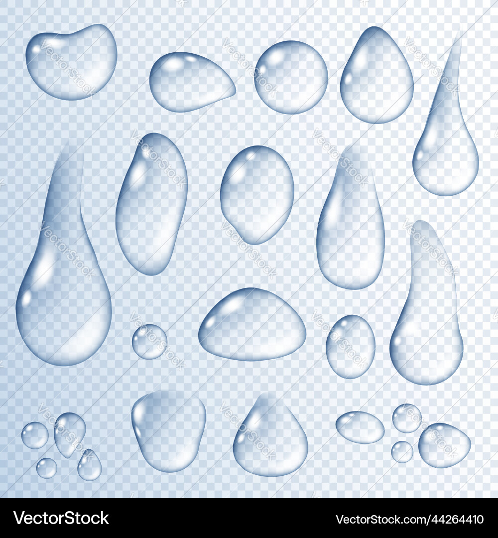 Realistic water drop and droplets blue liquid Vector Image