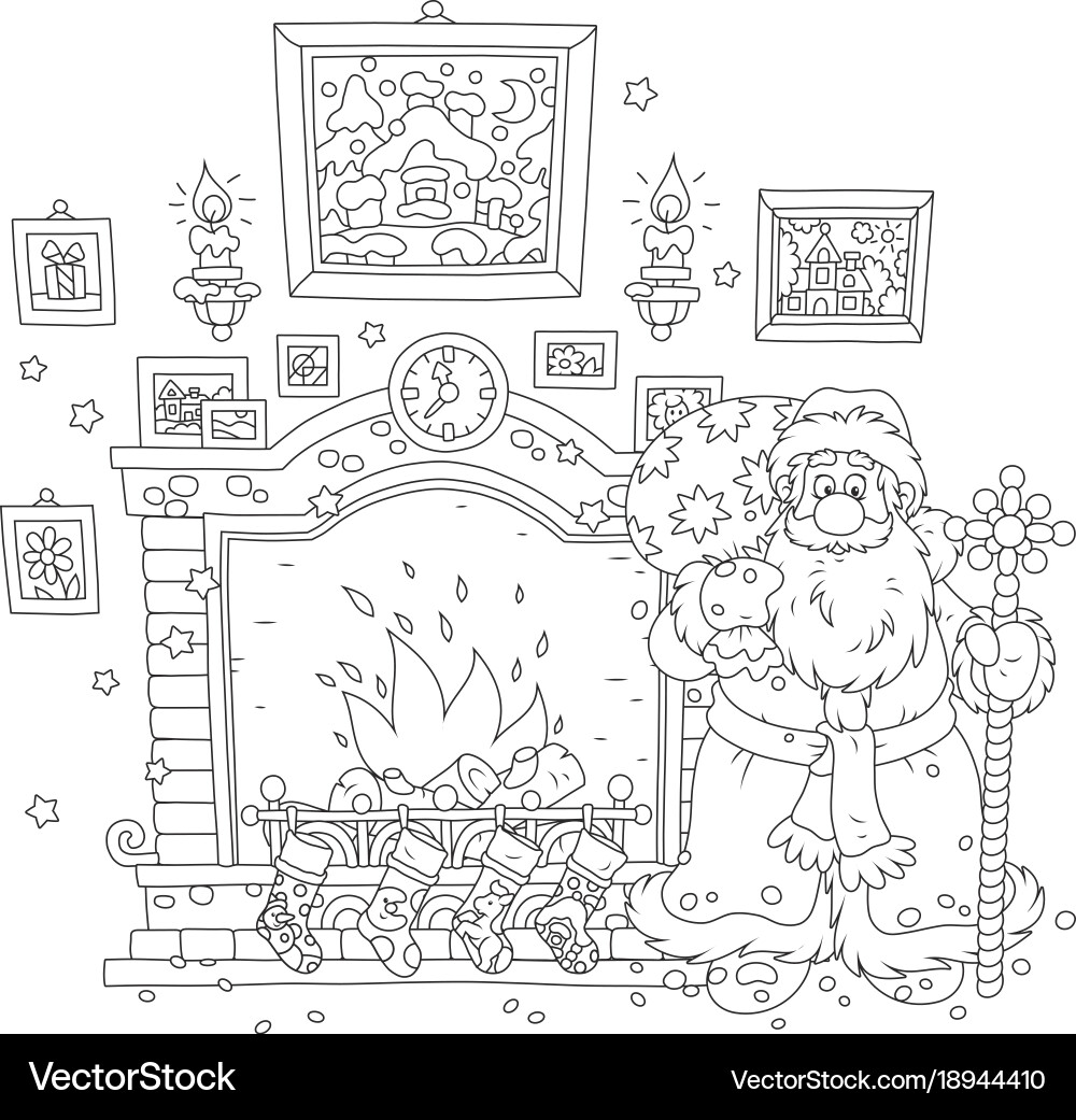 Santa near a fireplace Royalty Free Vector Image