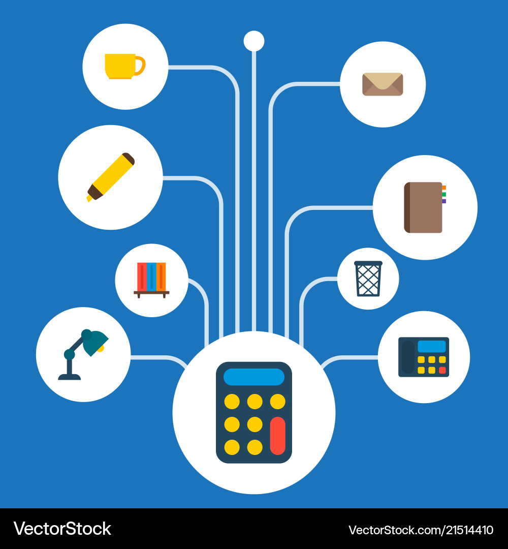 Set bureau icons flat style symbols Royalty Free Vector