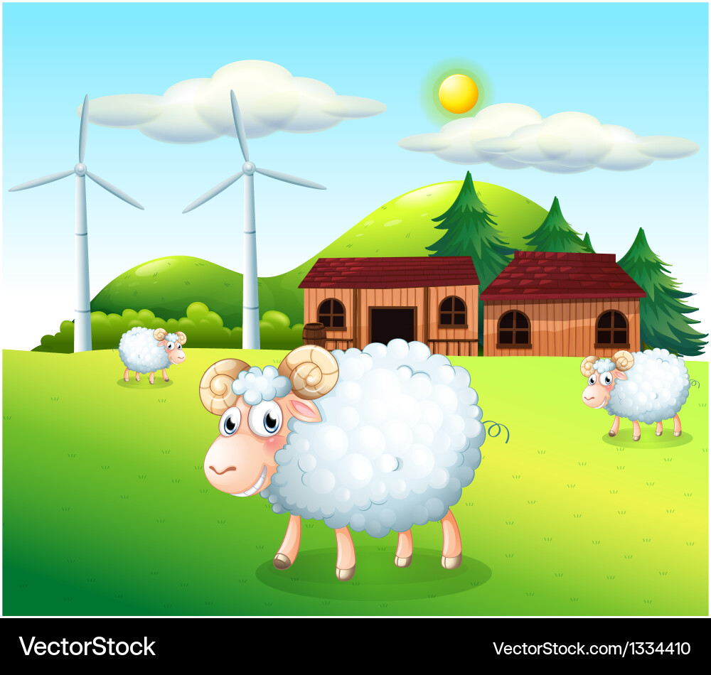 Sheeps at farm with windmills Royalty Free Vector Image