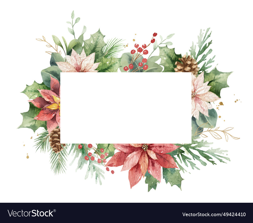 Watercolor christmas floral frame Royalty Free Vector Image