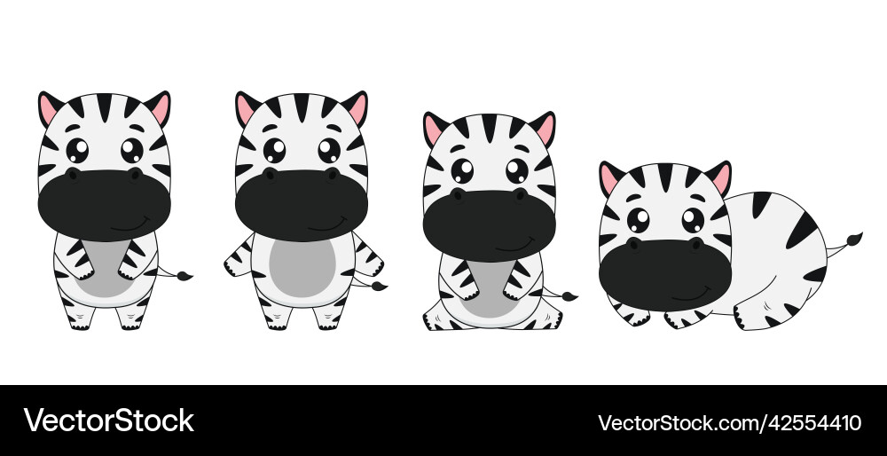 Zebra cartoon character set isolated on white Vector Image
