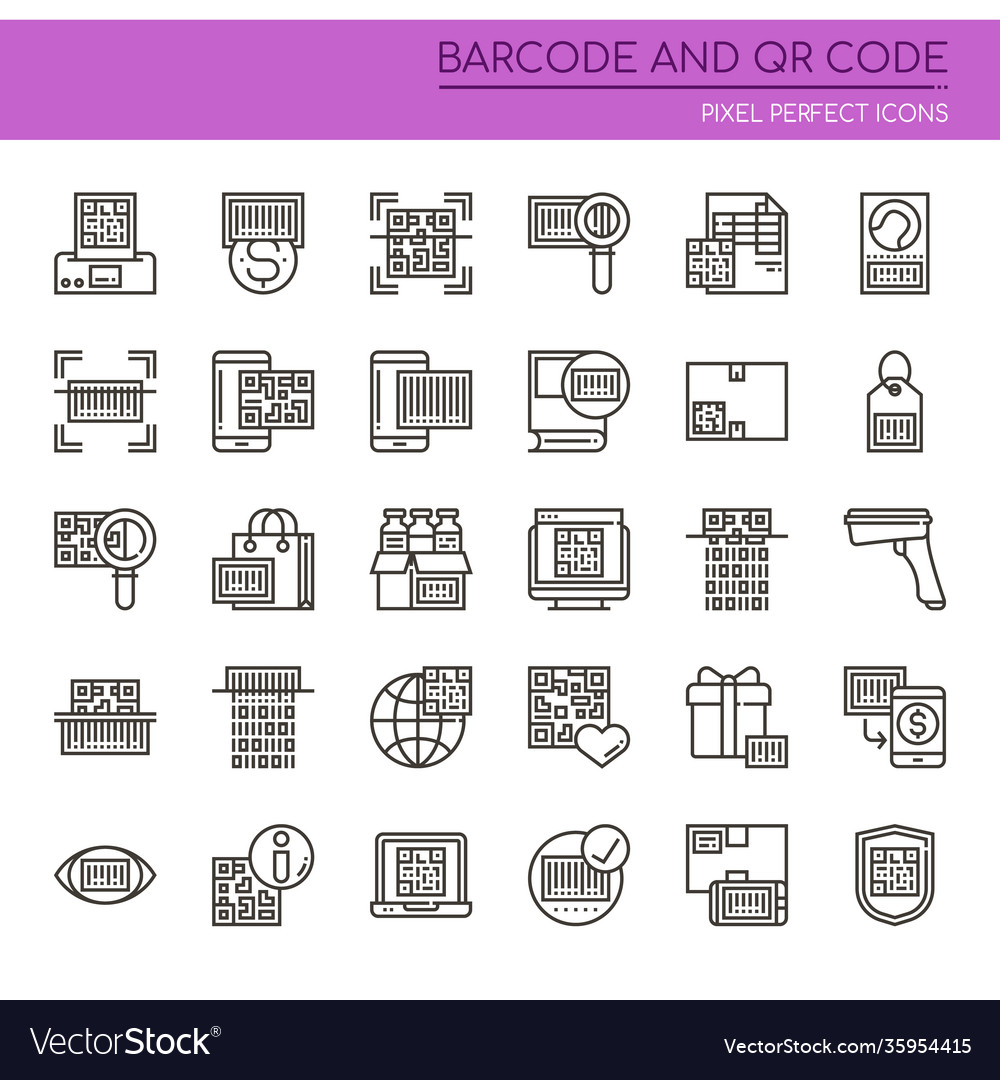 Barcode and qr code thin line pixel perfect Vector Image