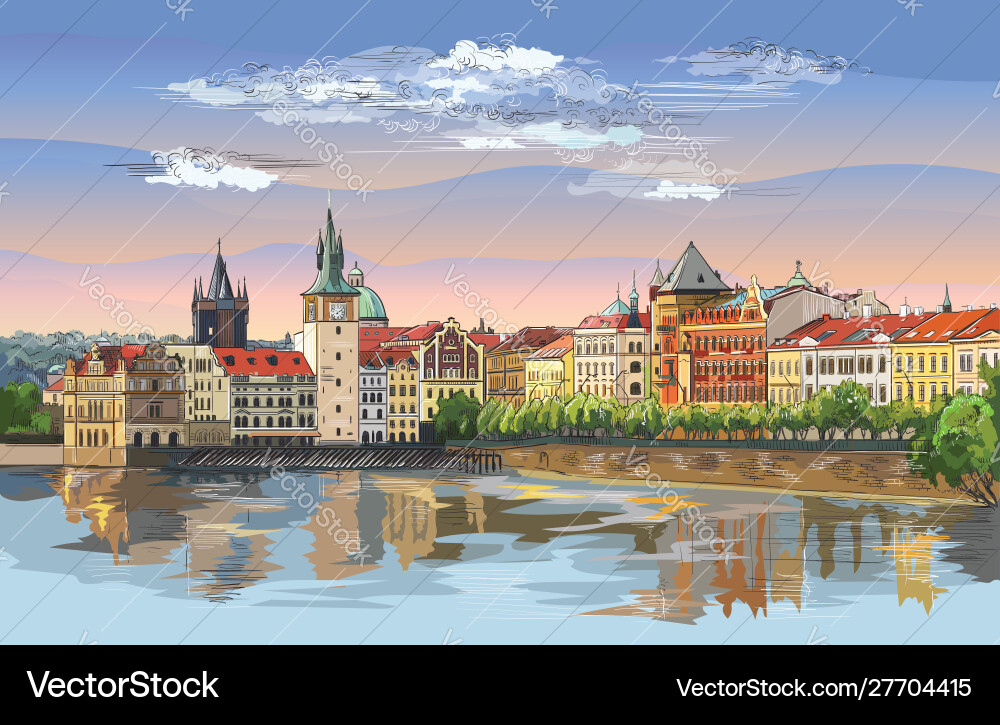 Colorful hand drawing prague Royalty Free Vector Image