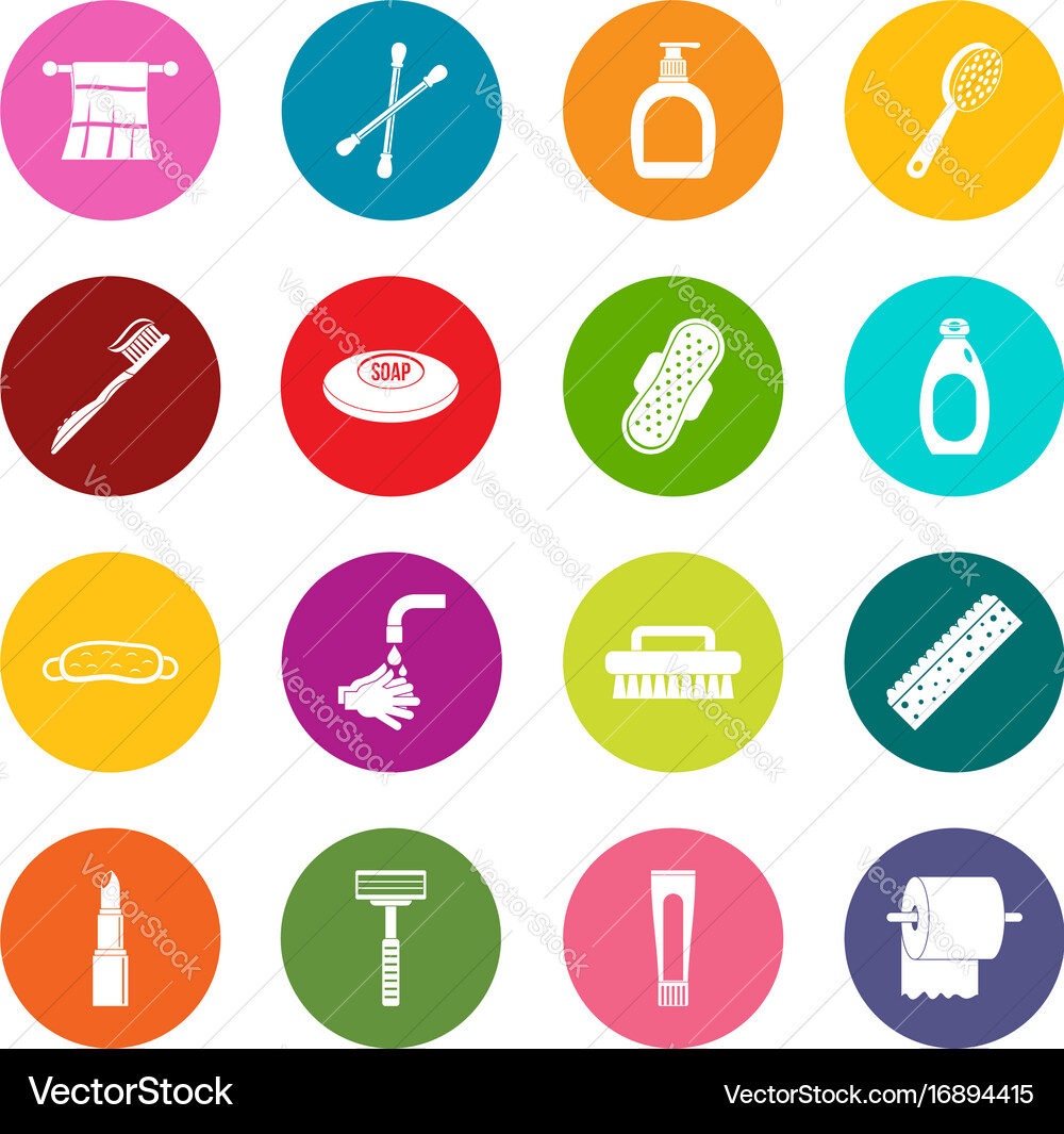 Hygiene tools icons many colors set Royalty Free Vector