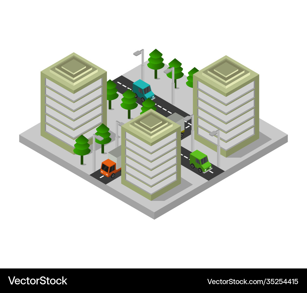 Isometric city on white background graphic Vector Image