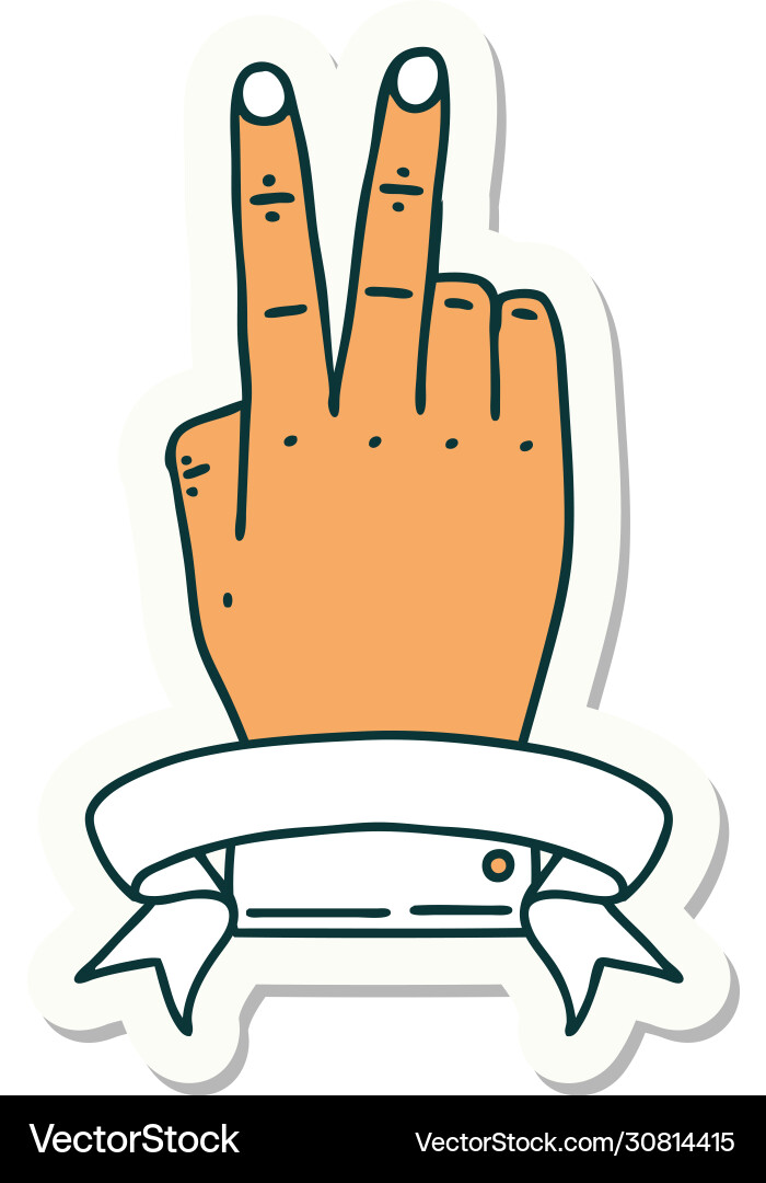 Victory v hand gesture with banner sticker Vector Image