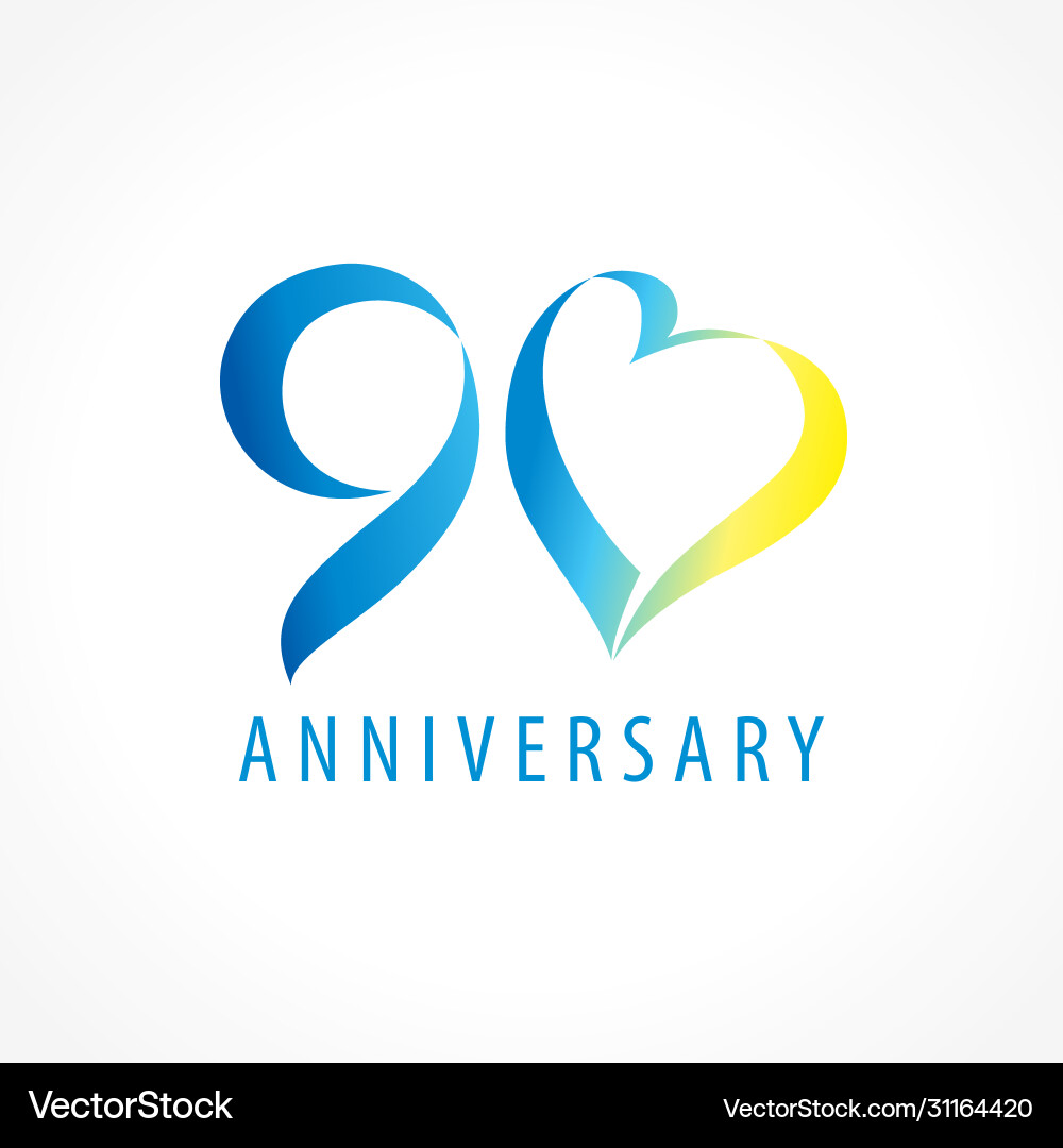90 anniversary logo heart Royalty Free Vector Image