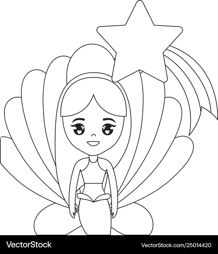 Cute mermaid with seashell and star Royalty Free Vector