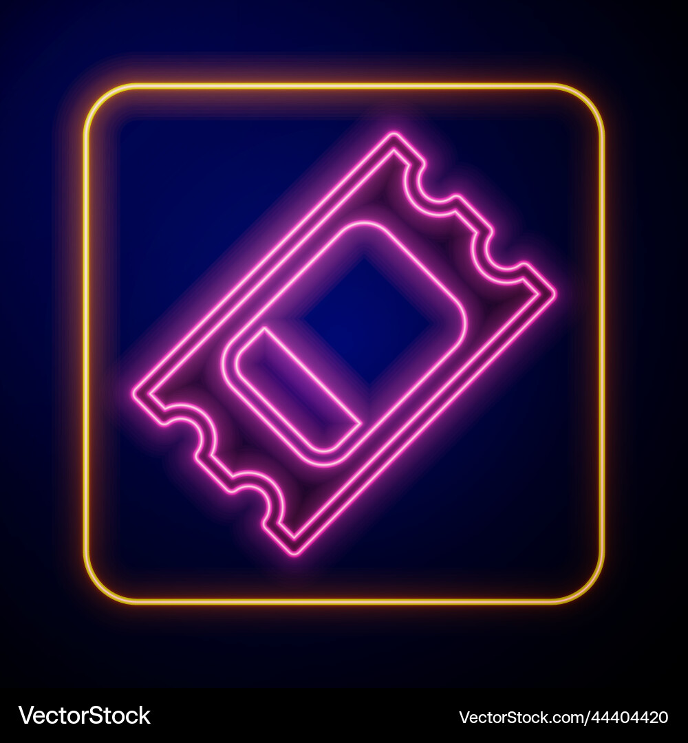 Glowing neon circus ticket icon isolated on black Vector Image