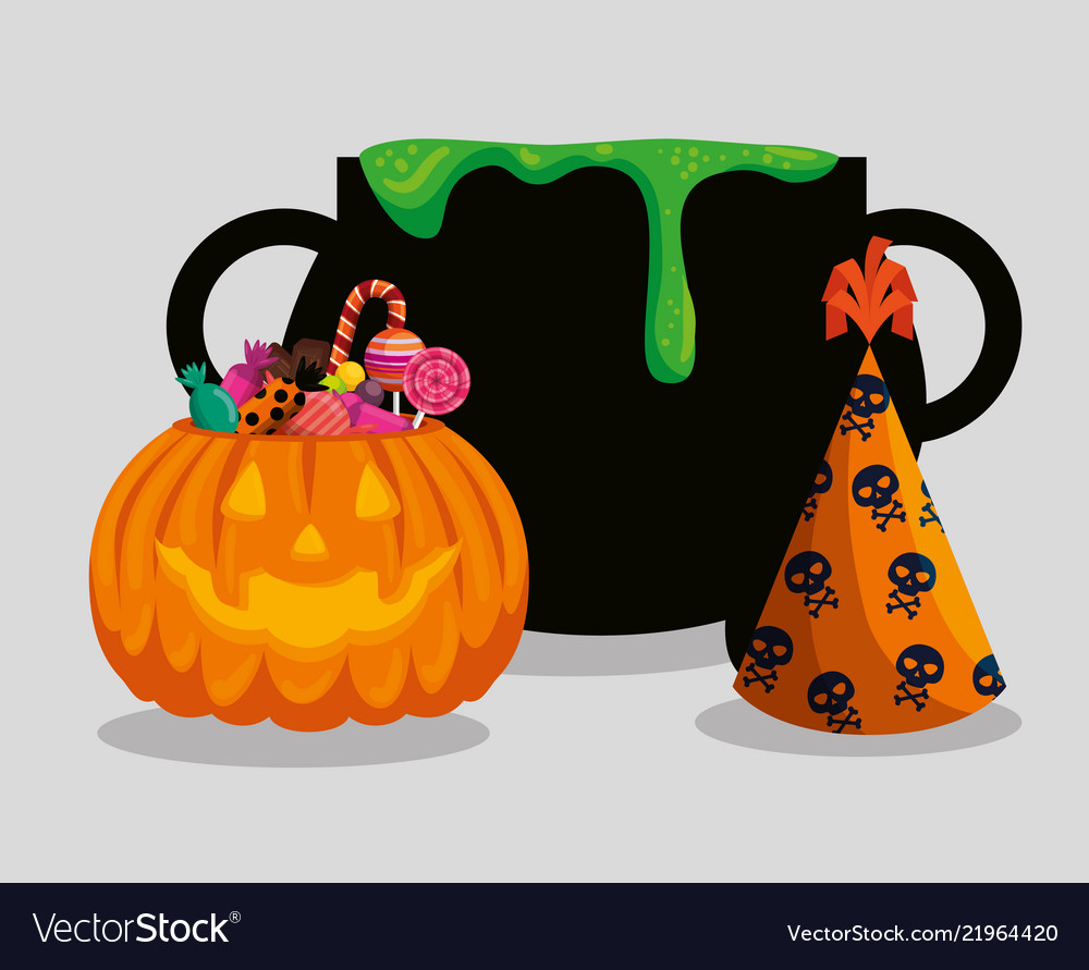 Halloween card with cauldron and pumpkin Vector Image Halloween card with cauldron and pumpkin Vector Image
