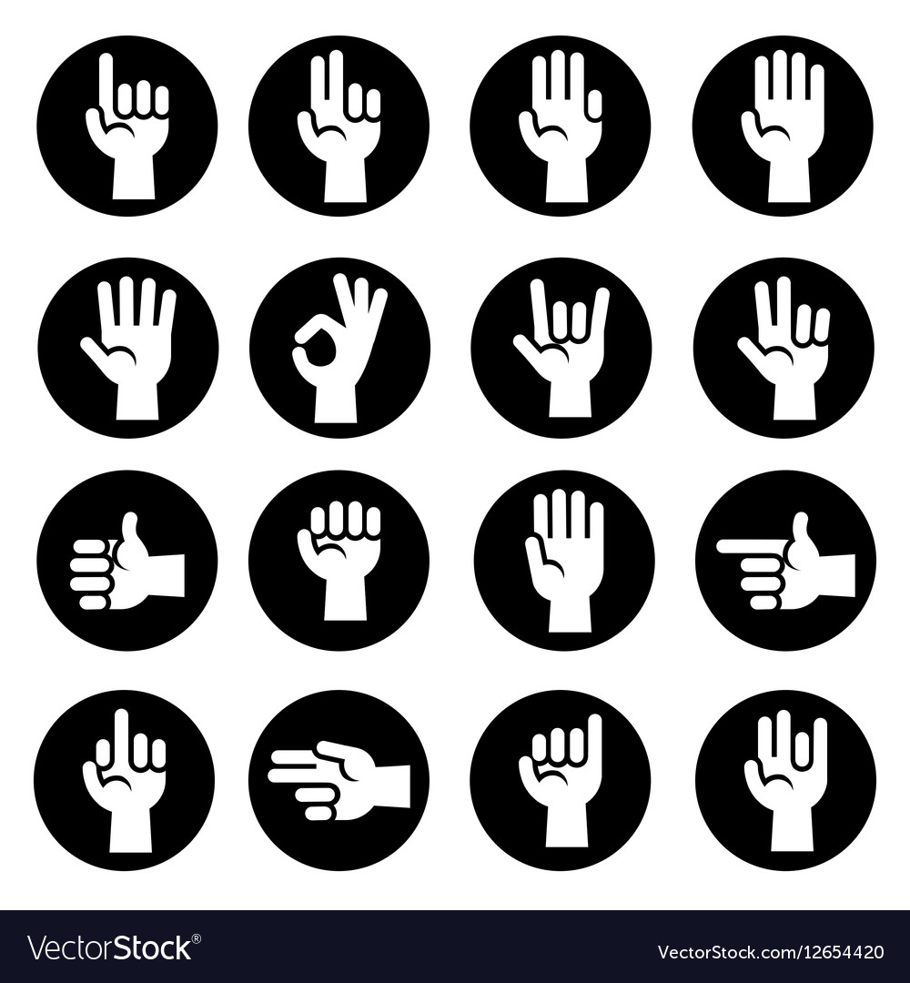 Hands gestures icons set in black and white Vector Image