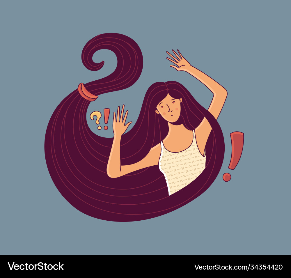 Long haired woman with question and exclamation Vector Image