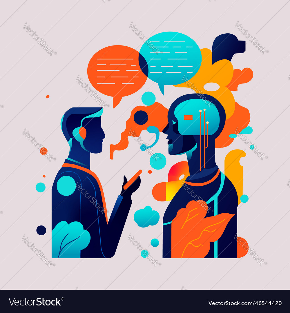 Man communicating with robot communicating Vector Image
