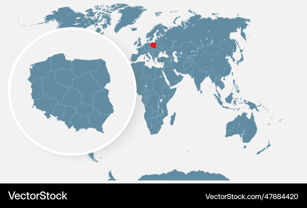 Poland country on world map template Royalty Free Vector