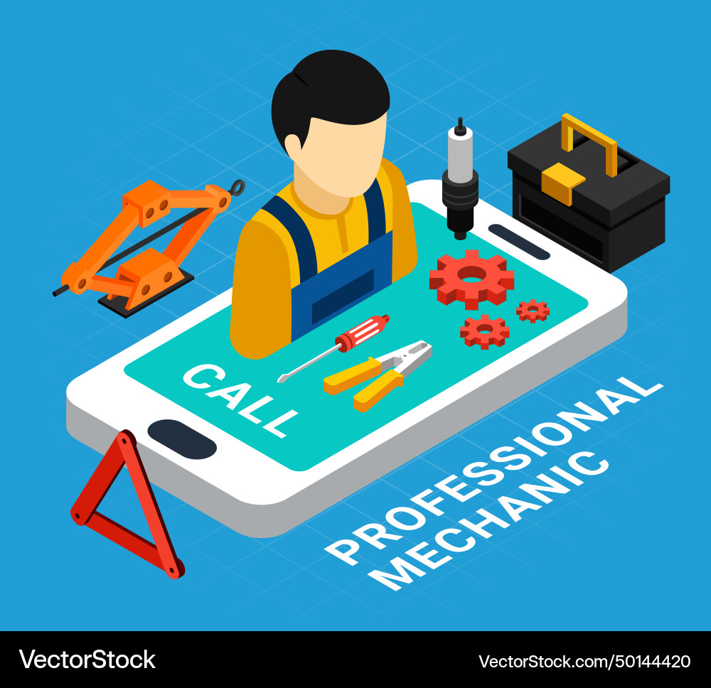 Professional mechanic isometric concept Royalty Free Vector