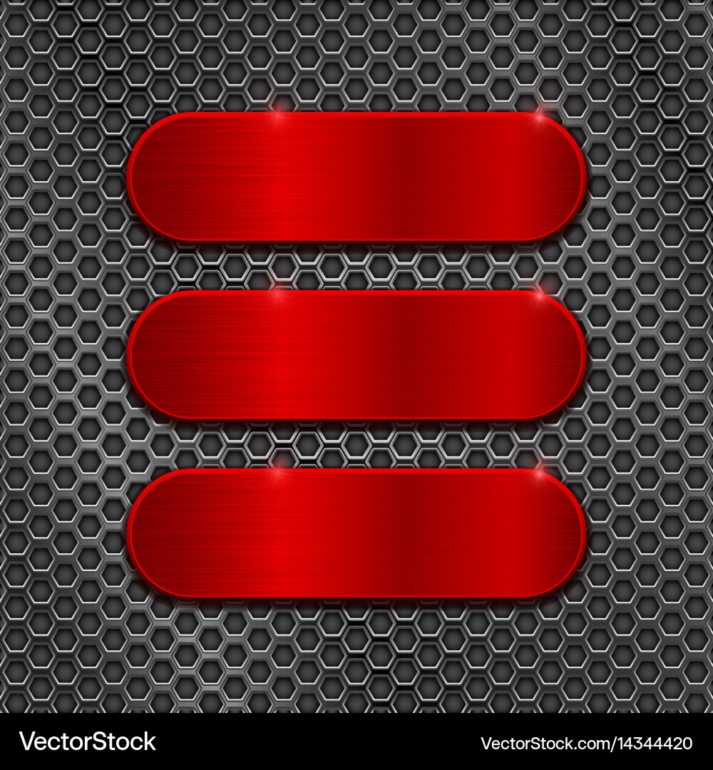 Red metal brushed plates on perforated background Vector Image