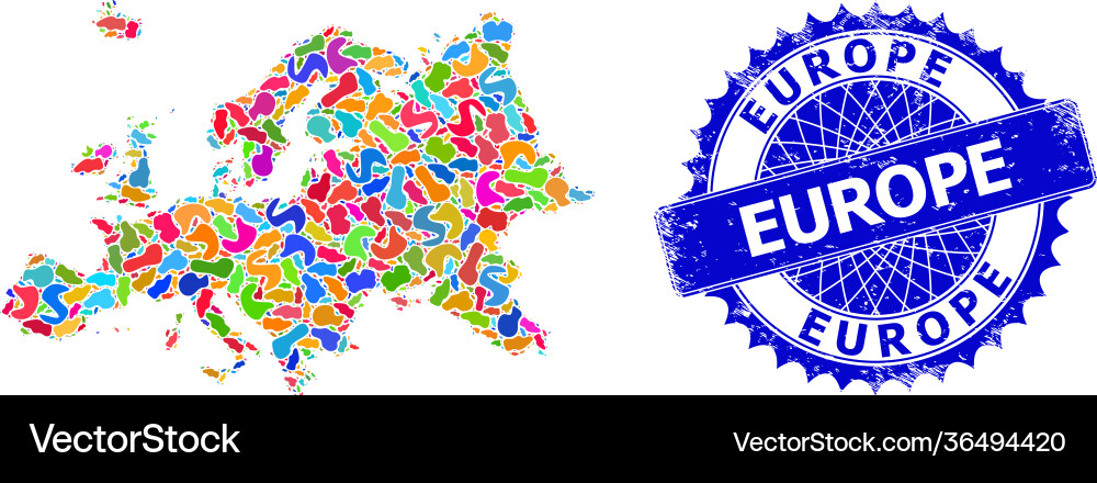 Spot pattern europe map and distress stamp seal Vector Image