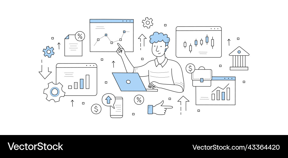 Stock market doodle concept trader work poster Vector Image