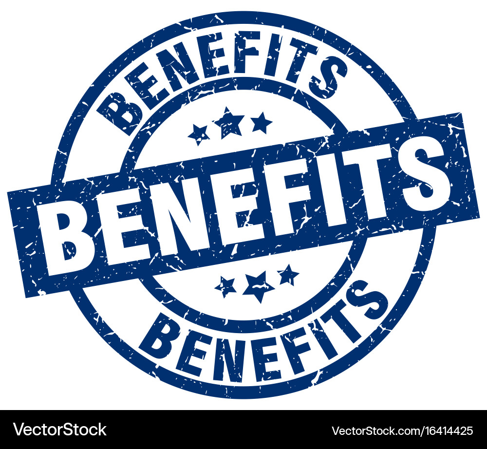 Benefits blue round grunge stamp Royalty Free Vector Image