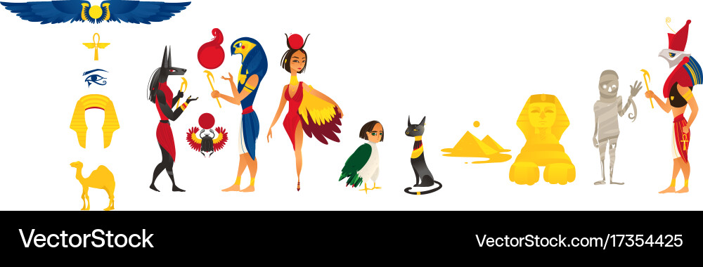 Big set ancient egypt idols symbols landmarks Vector Image