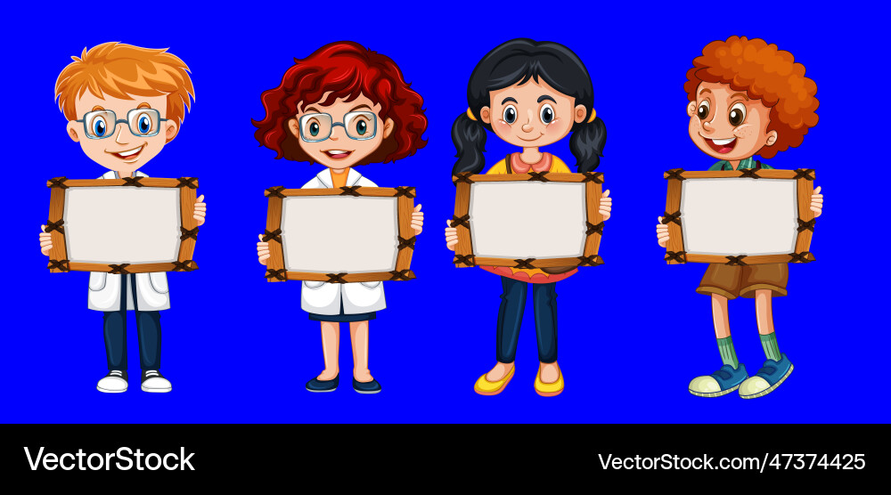 Blank sign template with many kids Royalty Free Vector Image