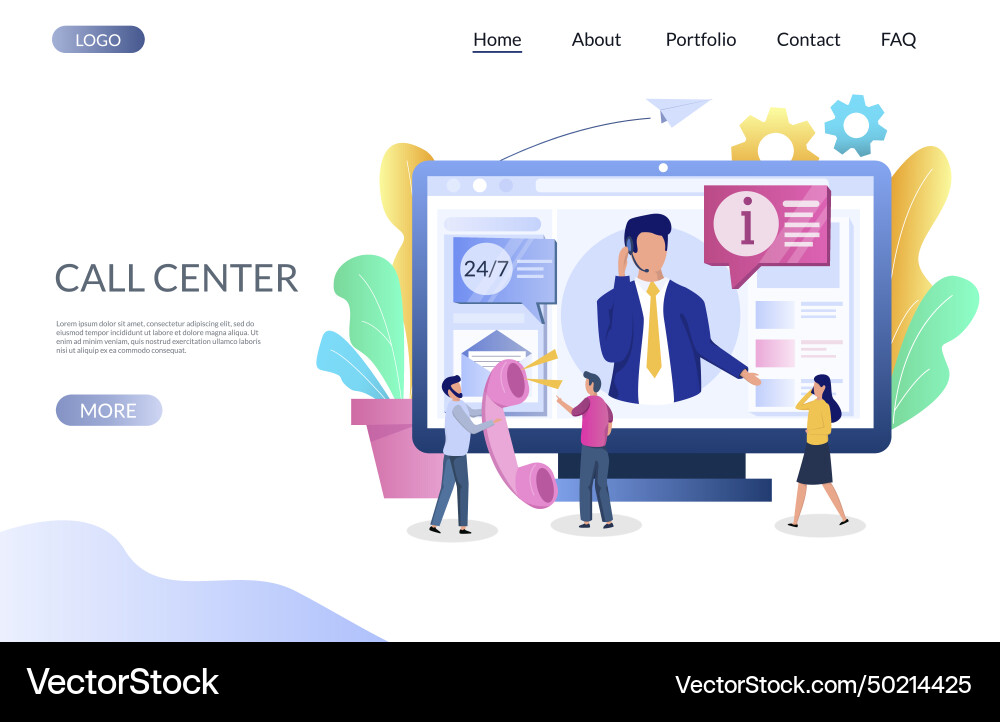 Call center website landing page design template Vector Image