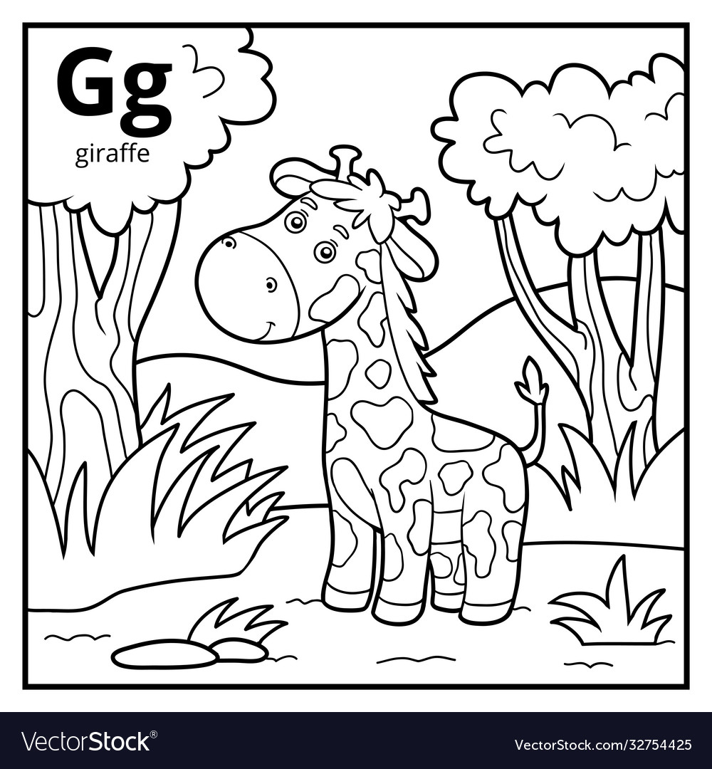 Coloring book colorless alphabet letter g giraffe Vector Image