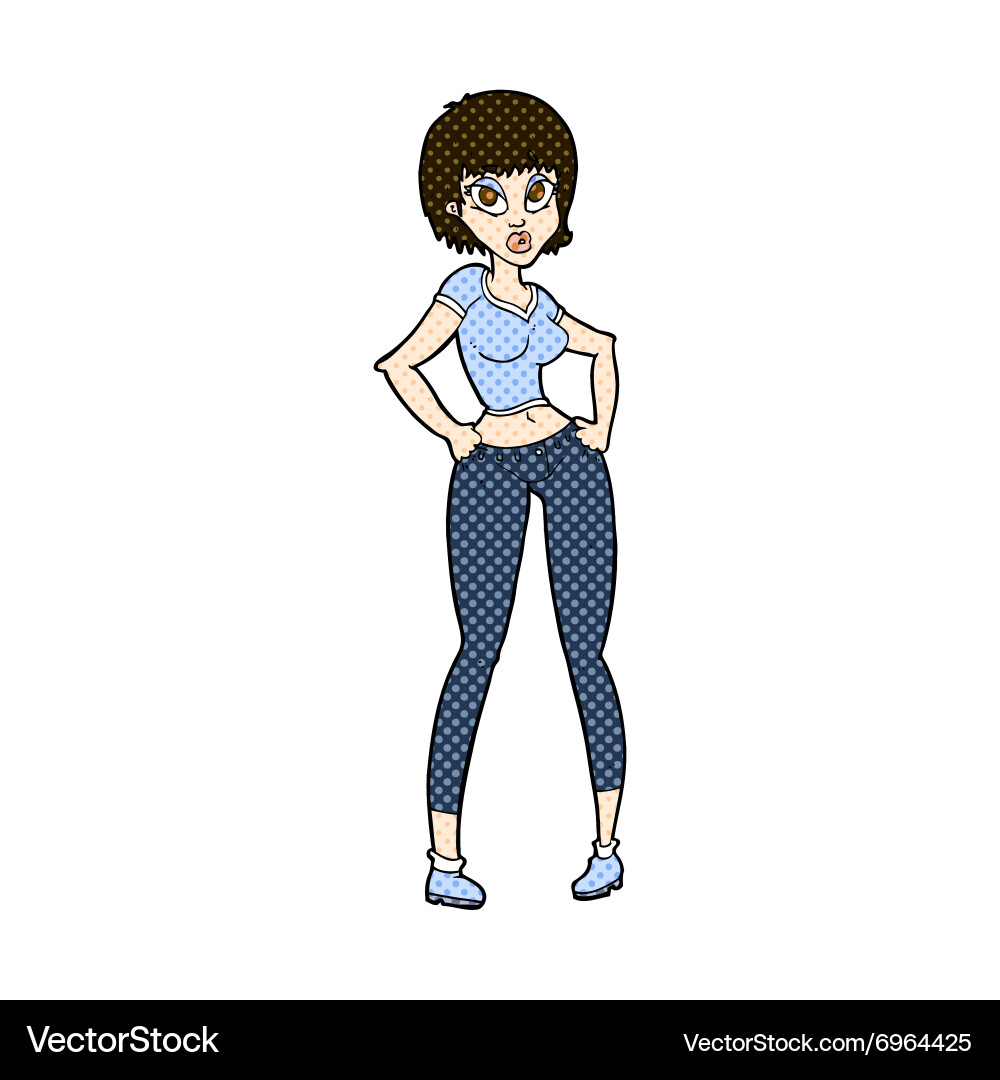 Comic cartoon pretty woman Royalty Free Vector Image