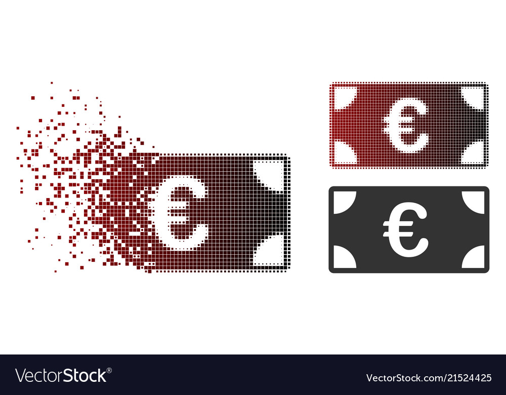 Fractured pixel halftone euro banknote icon Vector Image Fractured pixel halftone euro banknote icon Vector Image