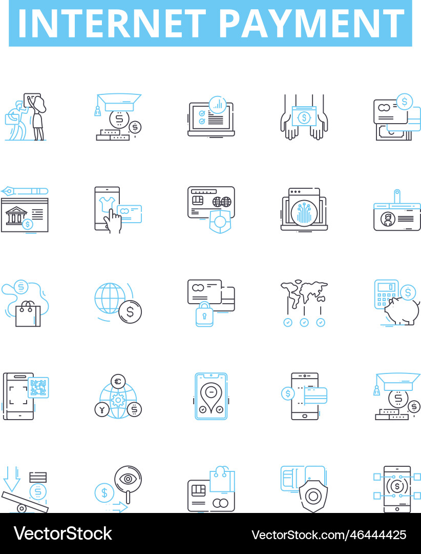 Internet payment line icons set online Royalty Free Vector