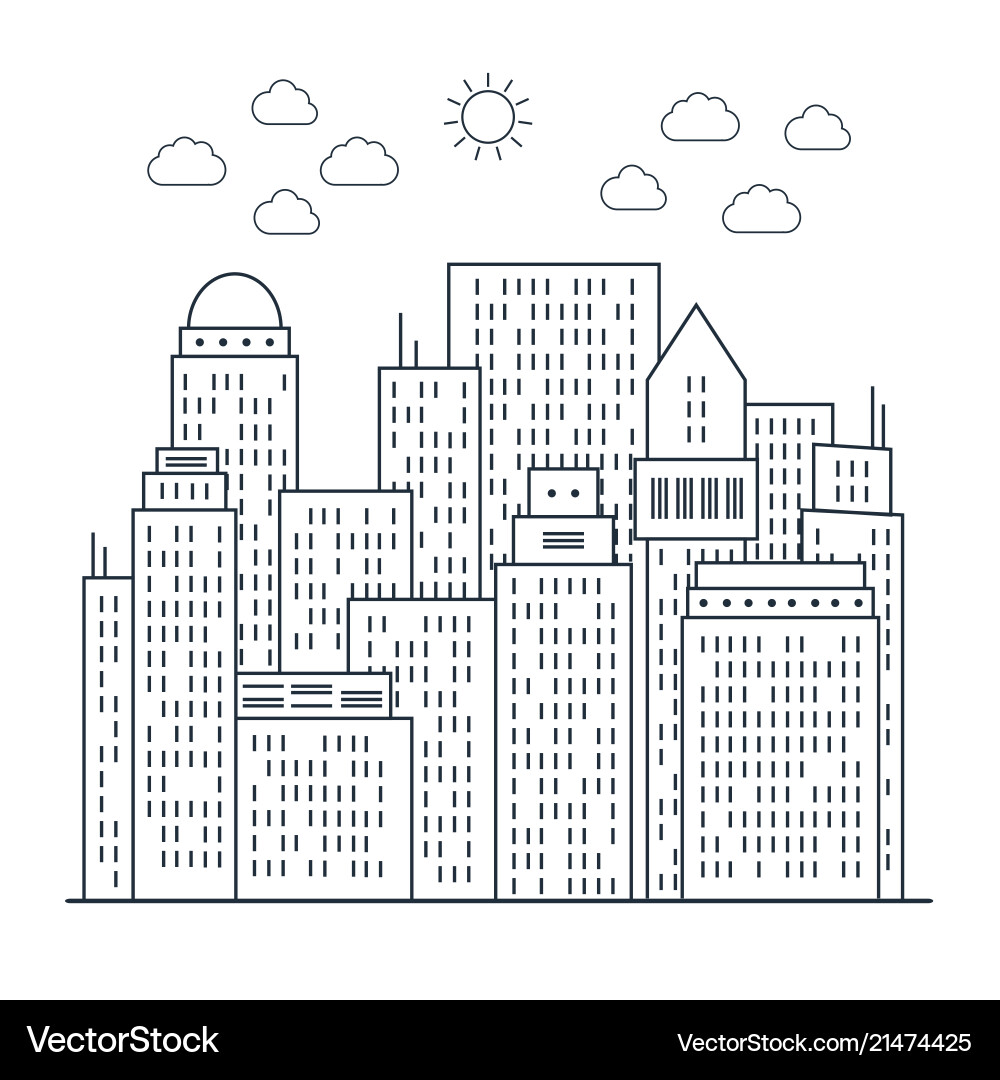 Modern cityscape in line art style Royalty Free Vector Image