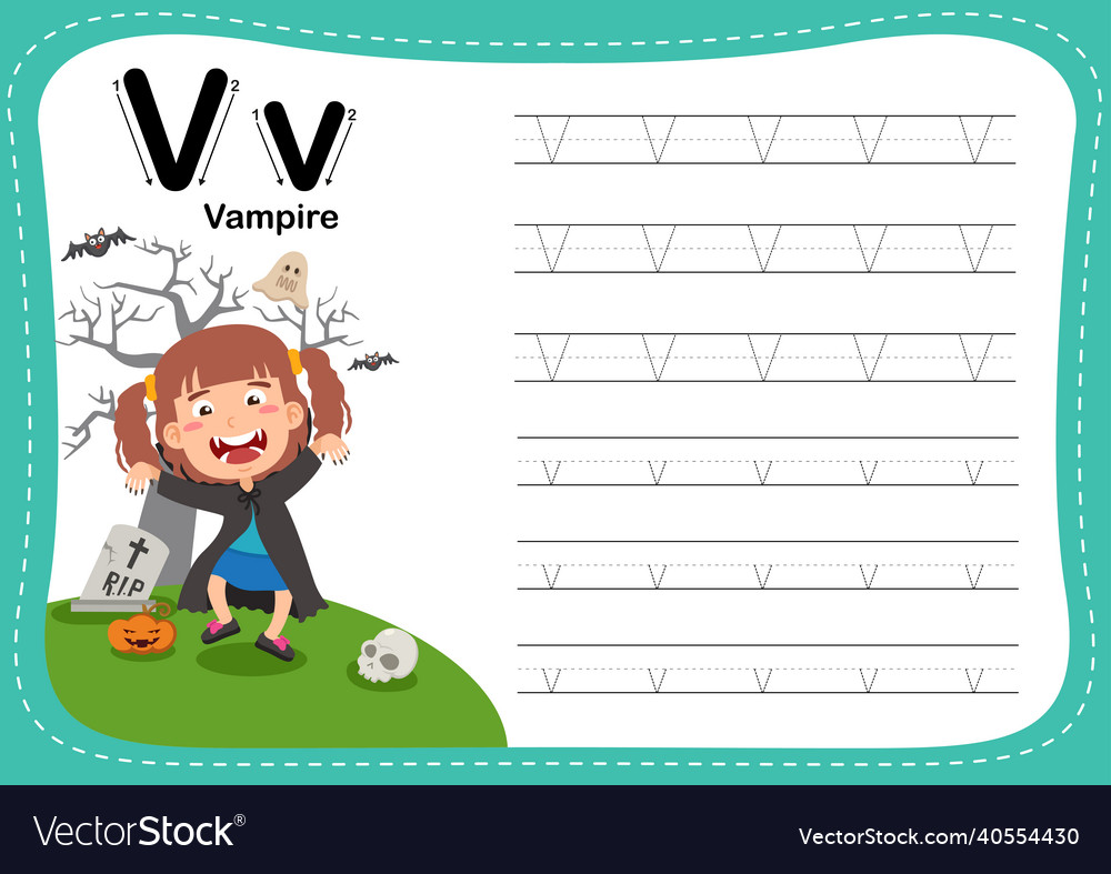 Alphabet letter v - vampire exercise with cut Vector Image